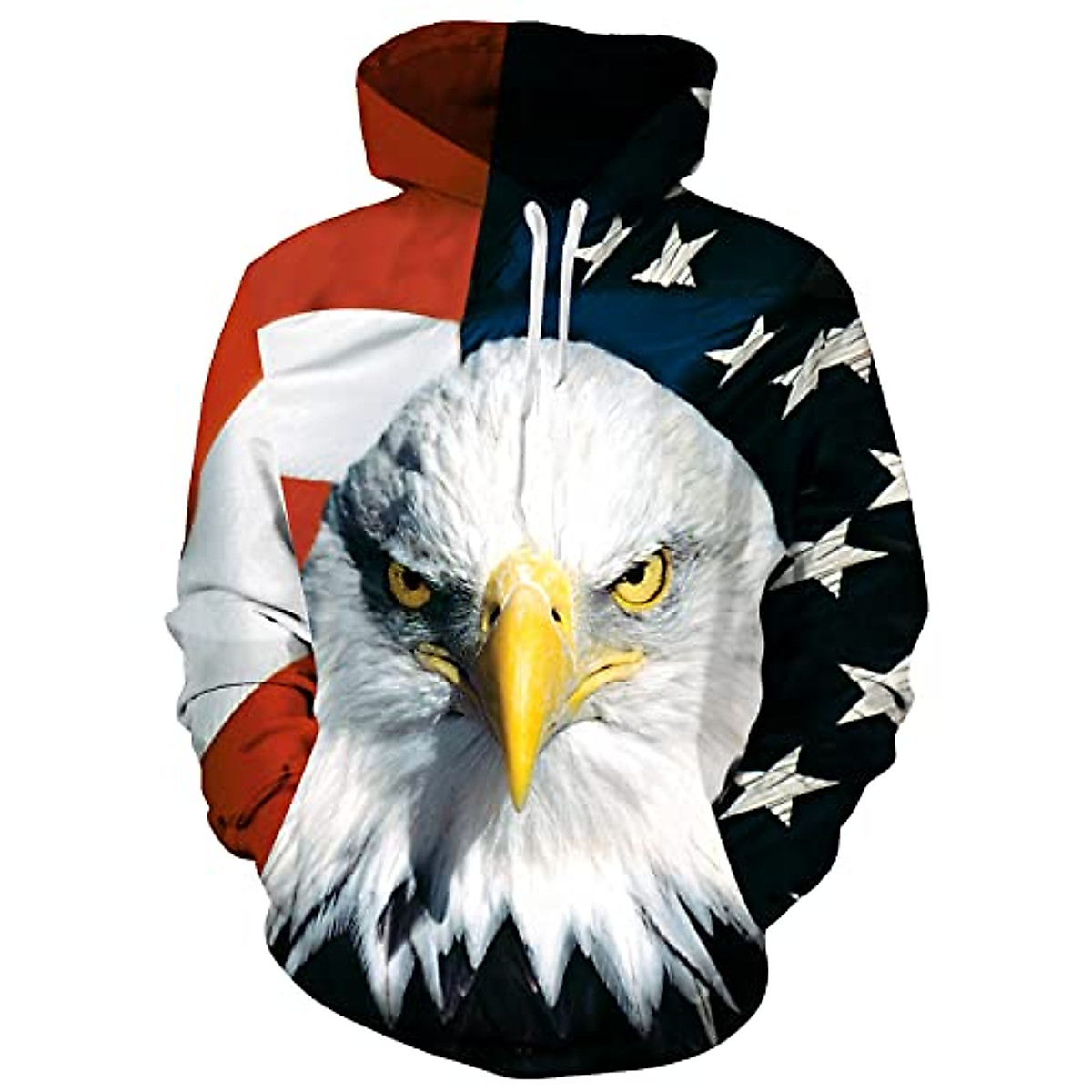 RAISEVERN Men and Women Novelty Fleece Hoodies Flag Printed 80s Pullover Athletic Sweaters Long Sleeve Fleece Hooded Sweatshirts Red White