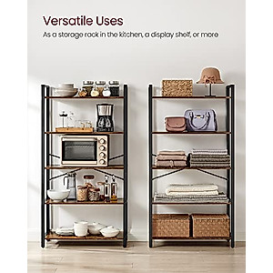 VASAGLE ALINRU Bookshelf, Bookcase, 5-Tier Storage Rack with Steel Frame, for Living Room, Office, Study, Hallway, Industrial Style, Rustic Brown and Black ULLS061B01