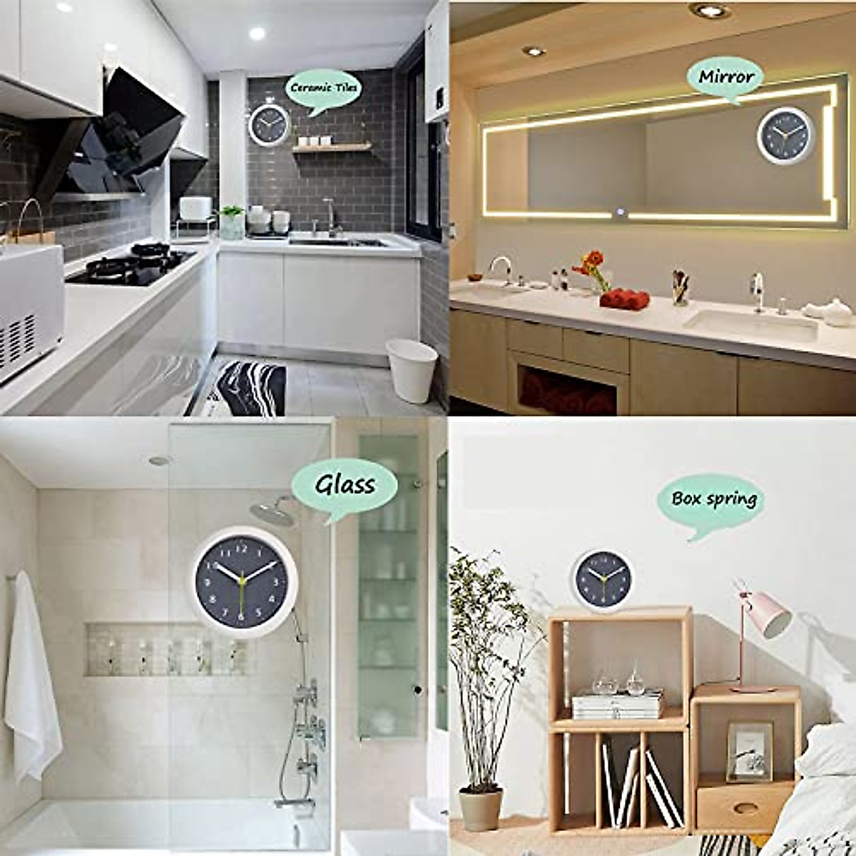 Bathroom Waterproof Wall Clock, Indoor Wall Clock with Suction Cup, Quartz Movement, Plastic Frame, Flexible Choice for Hanging Or Standing, Modern Silent Small Wall Clock for Living Room and Kitchen
