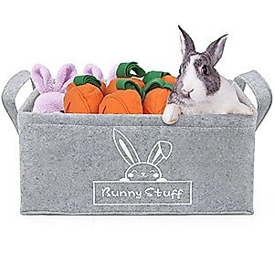 GINDOOR Rabbit Toy Storage Bin Bunny Toys Box Bins Collapsible Pet Supplies Storage Basket with Handle Perfect for Organizing Small Pets Guinea Pigs Rabbit Chinchilla Toys