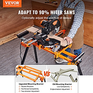 VEVOR Miter Saw Stand, 79in Collapsible Rolling Miter Saw Stand with One-piece Mounting Brackets Clamps Rollers, Heavy Duty Folding Miter Saw Stand with Sliding Rail, 330lbs Load Capacity