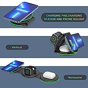 3 in 1 Wireless Charging Station,Apple Magnetic Foldable Fast Charger Pad for Magsafe iPhone14/Pro/Max/Plus/13/12/11/Pro/XS/XR/8,Watch Series 4/5/6/7/8,AirPods 3/2/Pro(Adapter Included)