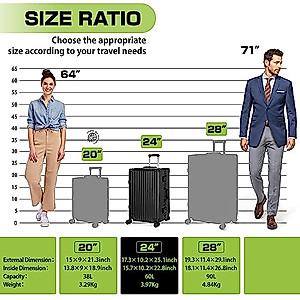 AnyZip Luggage Aluminium Frame Suitcase PC ABS Hard Shell TSA Lock No Zipper 24In Black