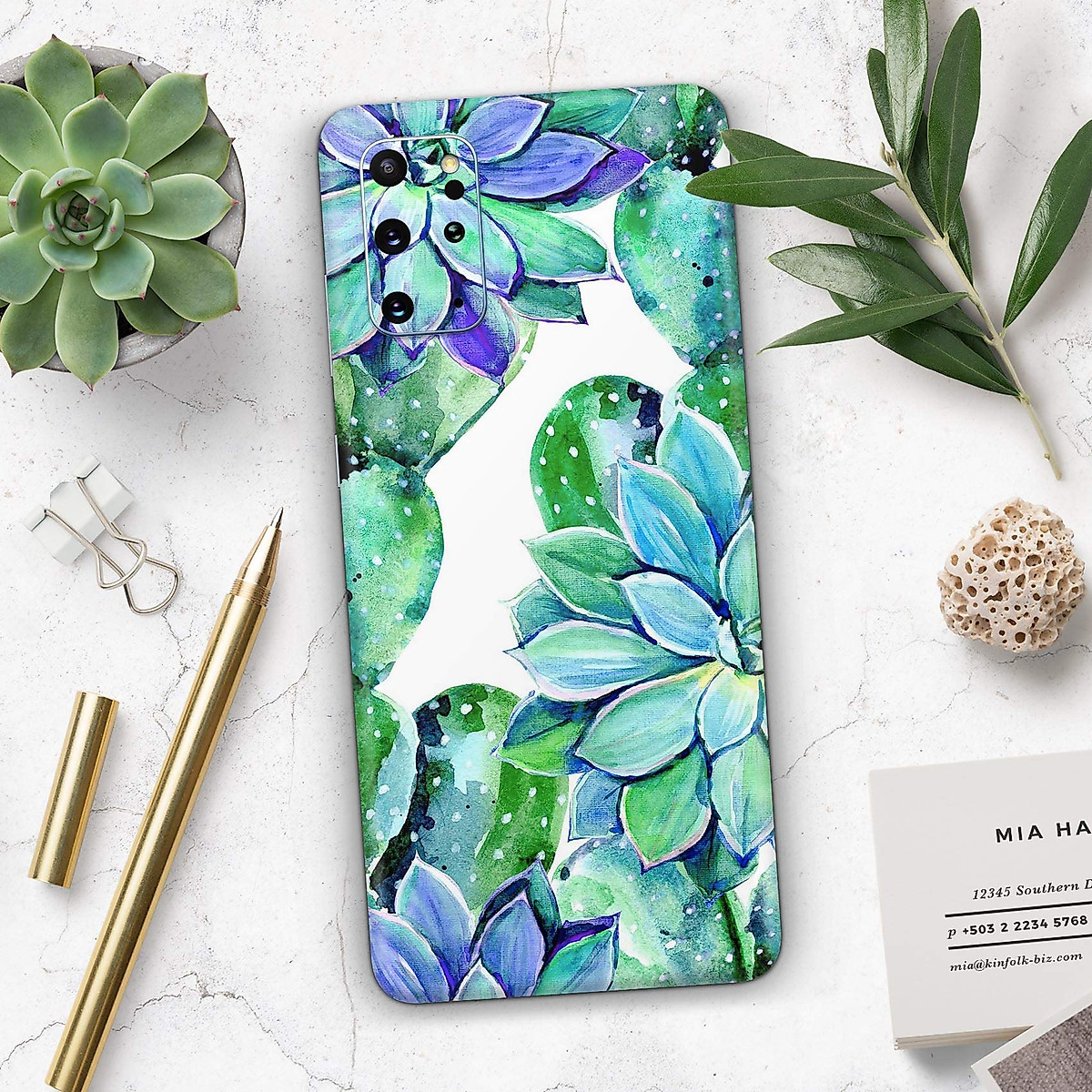 DesignSkinz Watercolor Cactus Succulent Bloom V13 Protective Vinyl Decal Wrap Skin Cover Compatible with The Samsung Galaxy S20 (Screen Trim & Back Glass Skin)