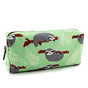 LParkin Sloth Students Super Large Capacity Canvas Pencil Case Pen Bag Pouch Stationary Case Makeup Cosmetic Bag (Green)