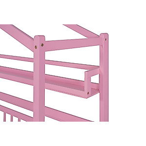 Bellemave Wooden Twin Size House Bed with Trundle,Kids Twin Playhouse Platform Bed Frame with Storage Shelves,Montessori Be for Kids Teens Girls & Boys (Pink)