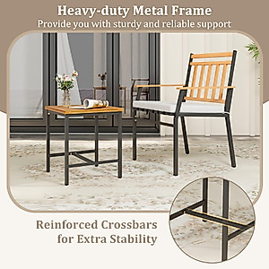 Tangkula 3 Pieces Acacia Wood Bistro Set, Patio Conversation Set with Cushions and Coffee Table, Outdoor Bistro Table and Chairs Set for Porch, Balcony, Garden and Backyard (Off White)