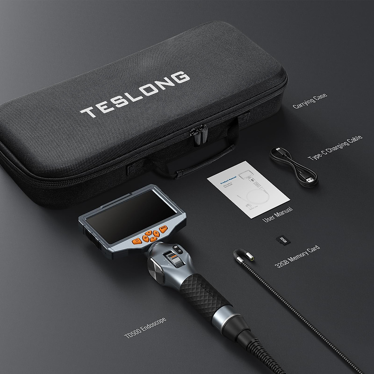 Two-Way Articulating Borescope with Light, Teslong 5-inch IPS Endoscope Inspection Camera with Articulation Head, Automotive Mechanics Fiber Optic Scope-0.33inch