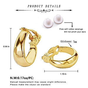 CLASSYZINT Chunky Clip On Earrings for Women 14K Gold Small Chunky Hoop Earrings No Piercing Fake Earrings Hypoallergenic Jewelery Gift
