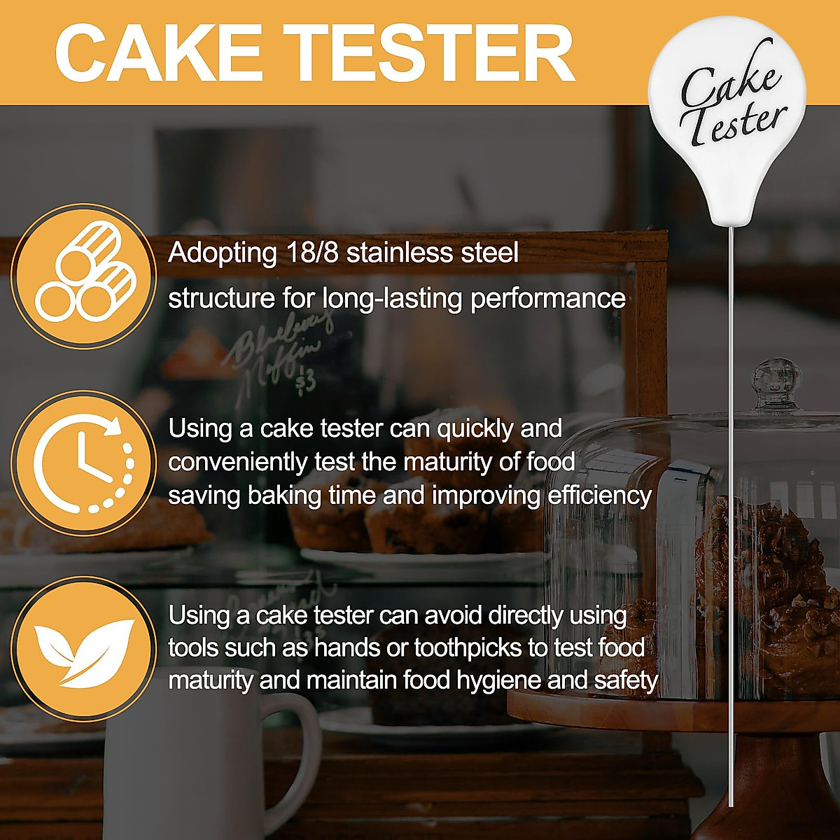 Cake Tester, 2 Packs Cake Tester for Baking Doneness, Stainless Steel Cake Tester Stick, Cake Testers for Baking, Kitchen Auxiliary Baking Tools. 7.5 IN DSOCVJW.
