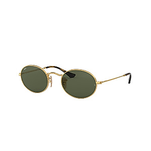 Ray-Ban RB3547N Oval Flat Lens Sunglasses, Gold/G-15 Green, 51 mm