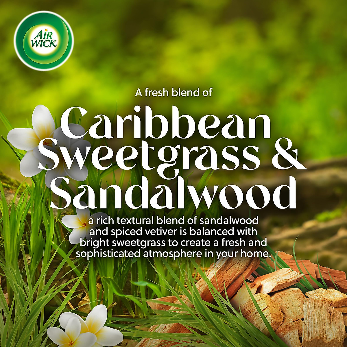 Botanica by Air Wick Plug in Scented Oil Refill, 10ct, Caribbean Sweetgrass and Sandalwood, Air Freshener, Eco Friendly, Essential Oils