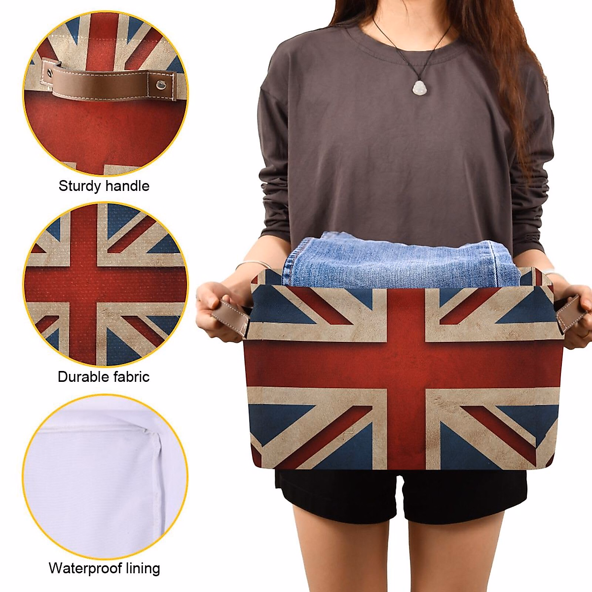 ALAZA British Flag Retro Foldable Storage Box Storage Basket Organizer Bins with Handles for Shelf Closet Living Room Bedroom Home Office 1 Pack