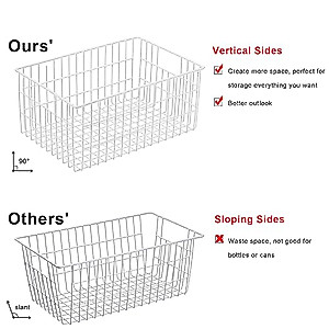 Orgneas Freezer Organizer Bins, Wire Freezer Baskets for Upright Freezer, Pantry Storage Basket Organizers with Handles for Frozen Foods, Snacks, Vegetables, Fruits and More, Set of 6