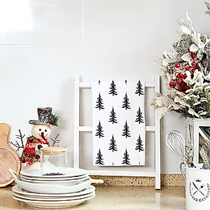 ARKENY Christmas Kitchen Towels Set of 2,Black Xmas Tree Dish Towels 18x26 Inch,Hoilday Farmhouse Home Decoration AD101