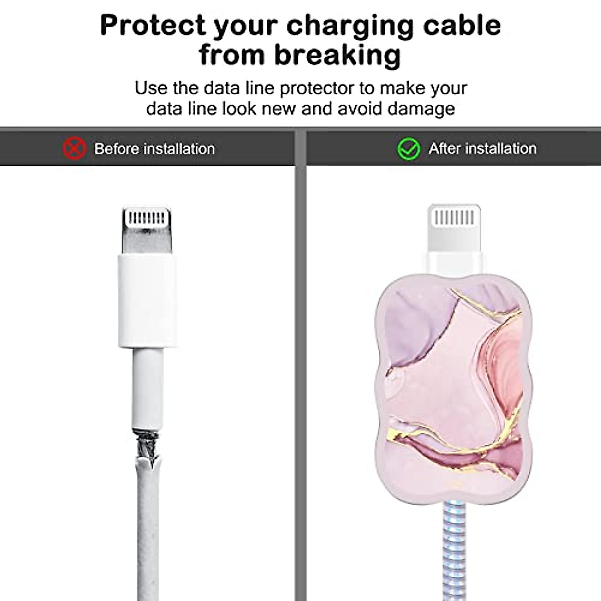 DIY Protectors Cable Protector for iPhone Charger Kawaii Luxurious Pink Marble Pattern Cute Girls Data Cable USB Charger Data Line Phone Wire SaverCute Protector for iPhone 11 12 13 14 Pro Max XS XR