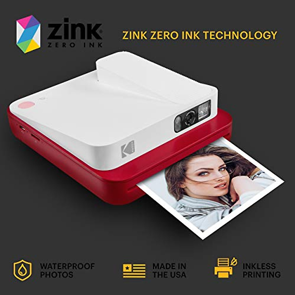 Kodak Smile Classic Digital Instant Camera with Bluetooth (Red) w/ 10 Pack of 3.5x4.25 inch Premium Zink Print Photo Paper.