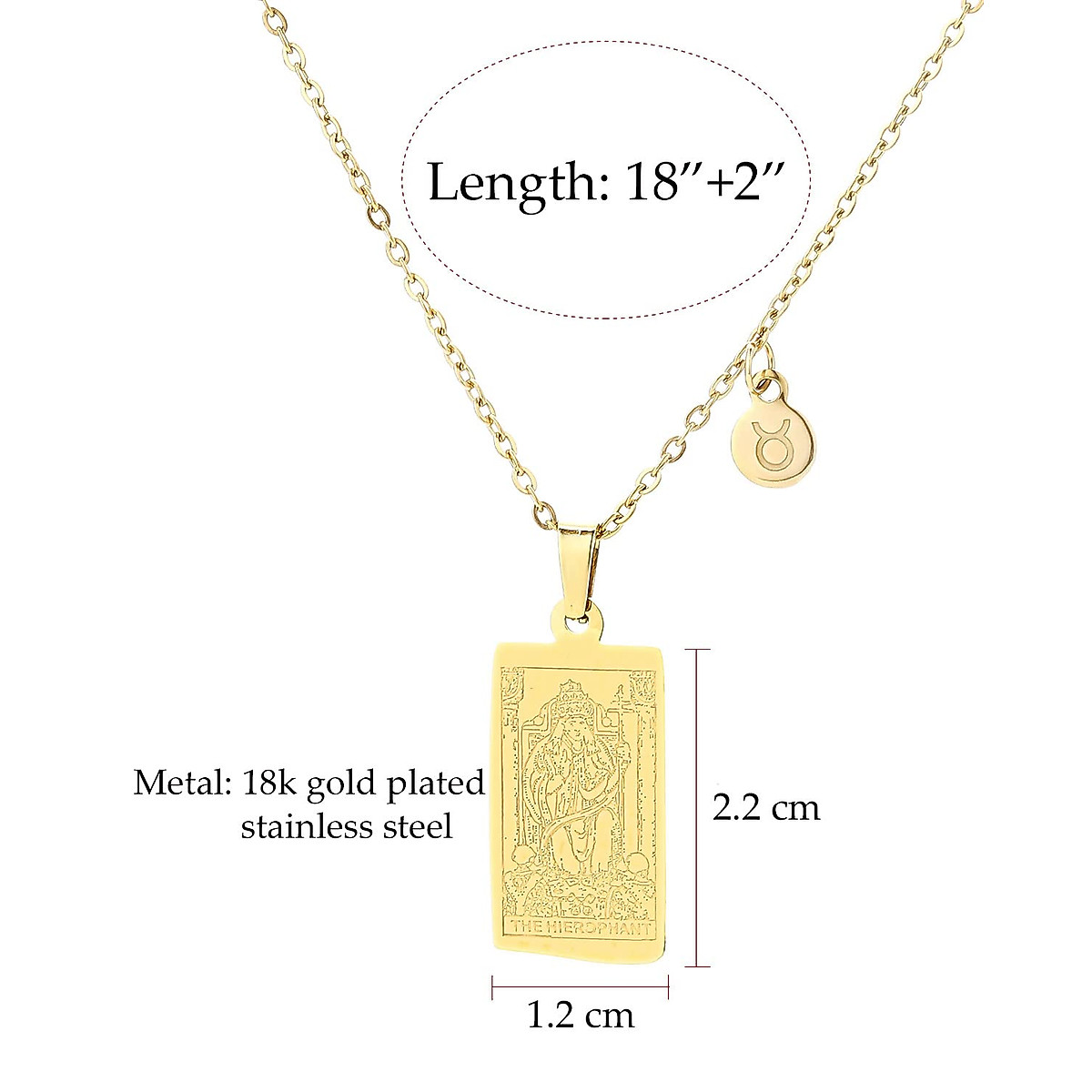 TGOLM 14k Gold Plated Taurus Necklace Hierophant Tarot Card Constellation Jewelry Birthday Gift for Women