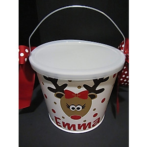 Personalized 5 quart Christmas pail or gift bucket- reindeer design