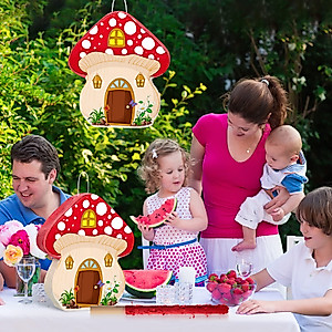 Mushroom Piñata with Stick and Blindfold Fairy Piñata 3D Mushroom Shaped Piñata for Kids Birthday Party Mushroom Hanging Decoration Piñata for Forest Jungle Woodland Baby Shower Party Supplies