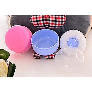 2 Pcs Pink and Blue Plastic Baby Care After-bath Powder Puff with Portable Talcum Powder Holder Box Empty Makeup Container Prickly Heat Powder Applicator Flutter for Baby Skin Care