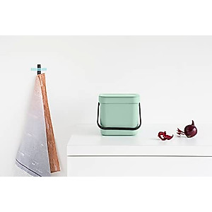 Brabantia Sort & Go Food Trash Can (0.8 Gal/Jade Green) Small Countertop Kitchen Compost Caddy with Handle & Removable Lid, Easy Clean