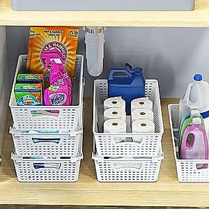 Simple Houseware 6-Pack Plastic Stackable Storage Basket Pantry Organizer, White