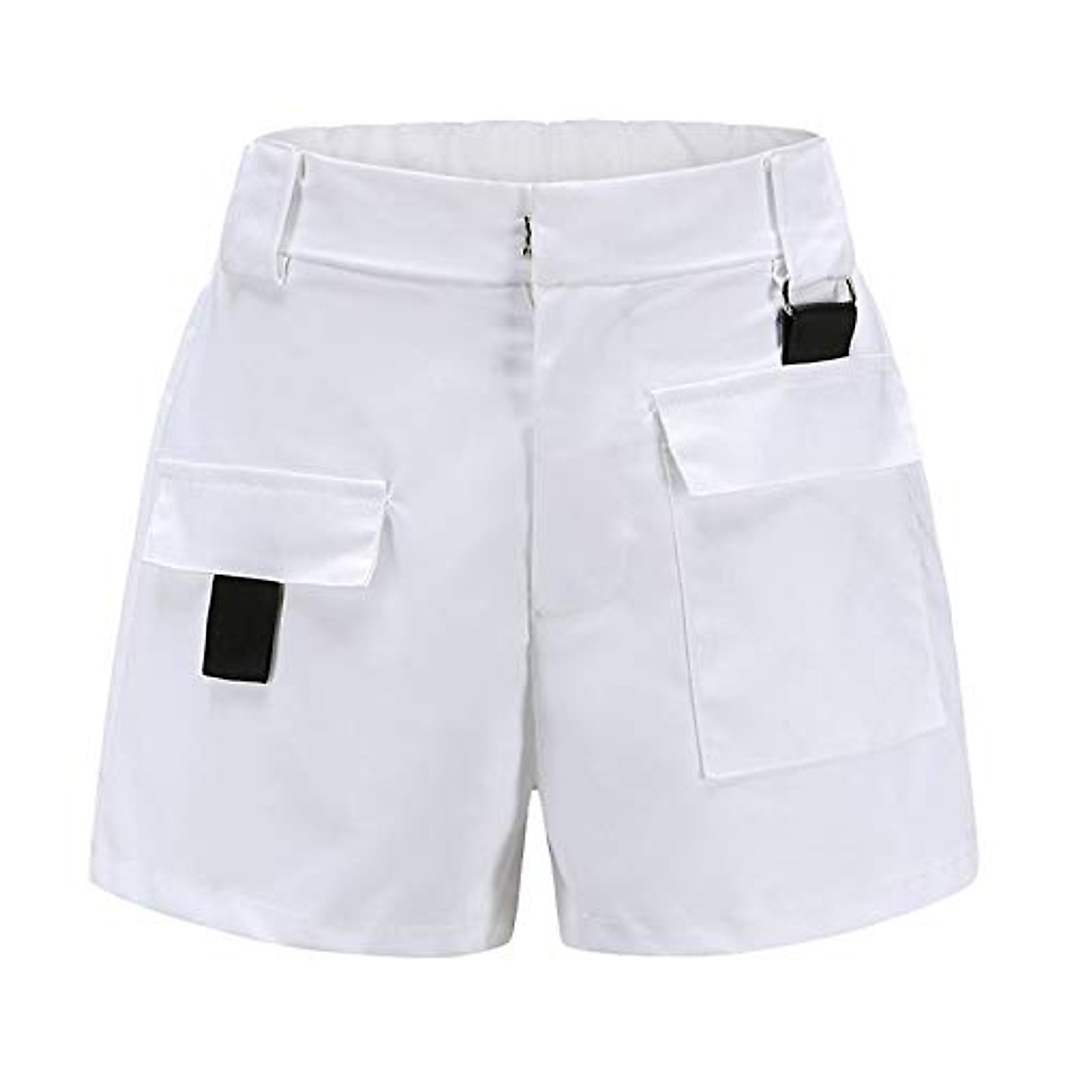 Andongnywell Women's Solid Casual Pant Khaki high Waist Big Pocket Shorts Mini Pants Short Trousers (White,Large)