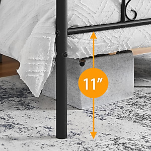 Yaheetech Queen Canopy Bed Frames Graceful Scroll Metal Canopy Bed/Four-Poster Canopied Platform Bed with Arched Headboard/Solid Slats/Underbed Storage Space/No Box Sring Needed/Ball Finals, Black