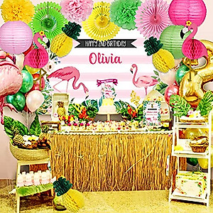 Flamingo Party Supplies, Hawaiian Party Decorations Flamingo and Pineapple Honeycomb Ball Paper Lanterns Paper Fans Pom poms Flowers for Birthday Luau Tropical Bachelorette Party