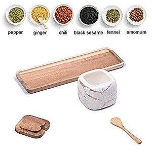 JFFLYIT 3 Pcs Sugar Bowls Ceramic Coffee Jar Set Ceramic Seasoning Jar with Lid Spoon and Tray/Food Storage Canister