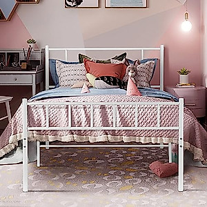 4 EVER WINNER Twin Metal Bed Frame with Headboard, Twin Metal Platform Bed Frame for Kids, No Box Spring Needed, Mattress Foundation for Storage, Easy Assembly, Noise-Free, White