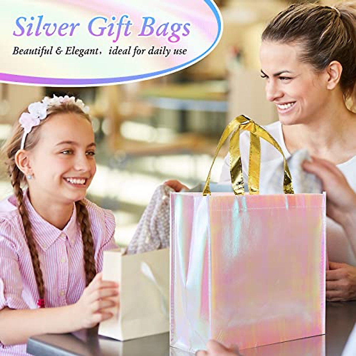 40 Pcs Rose Gold Gift Bags Bulk, Reusable Pink Tote Bags Bridal Gift Grocery Bag with Handles, Non Woven Bridesmaid Wrap Bags for Women Wedding Bachelorette Birthday Party