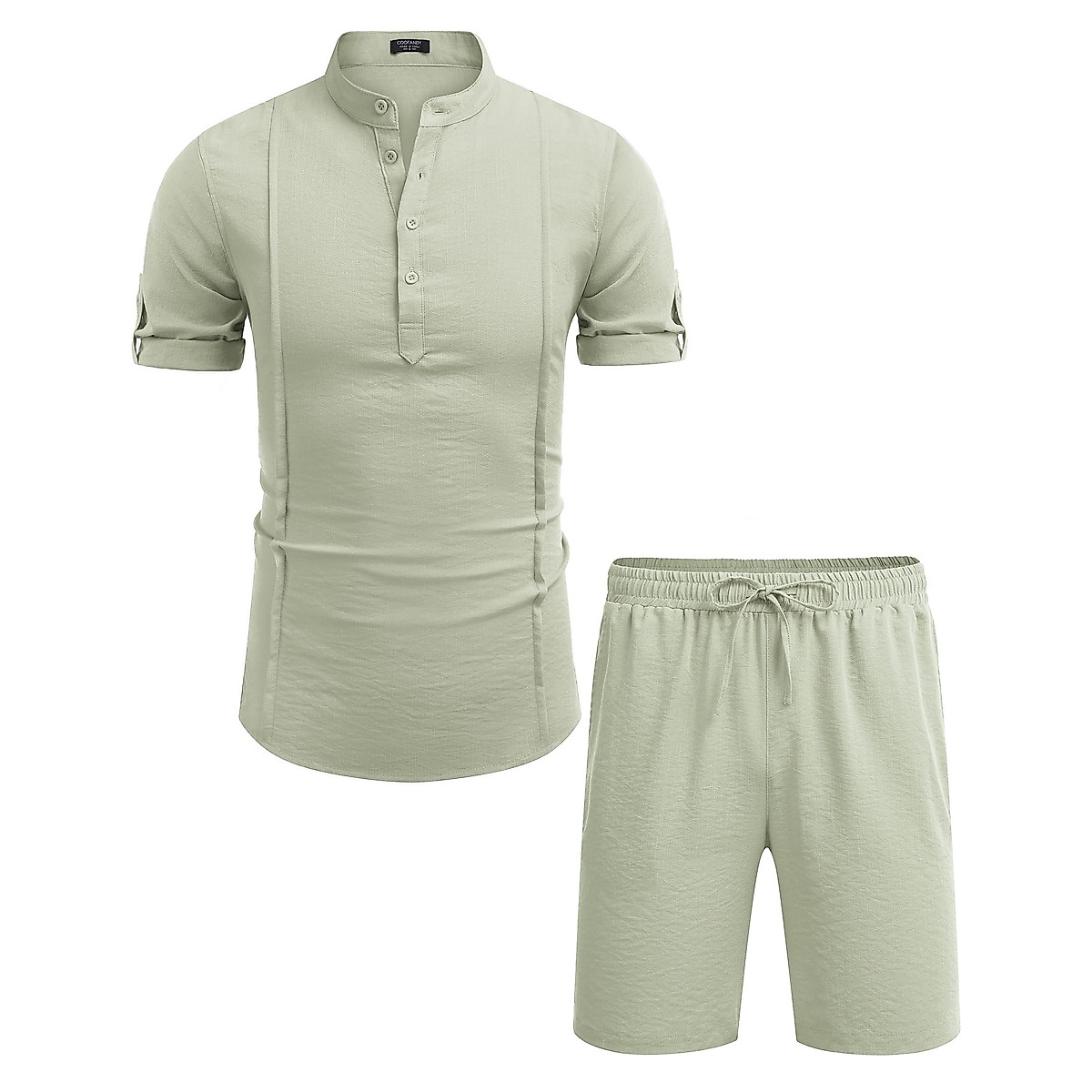 COOFANDY Linen Sets For Men 2 Pieces Henley Shirt Short Sleeve and Shorts With Pockets Sets Beach Yoga Matching Outfits