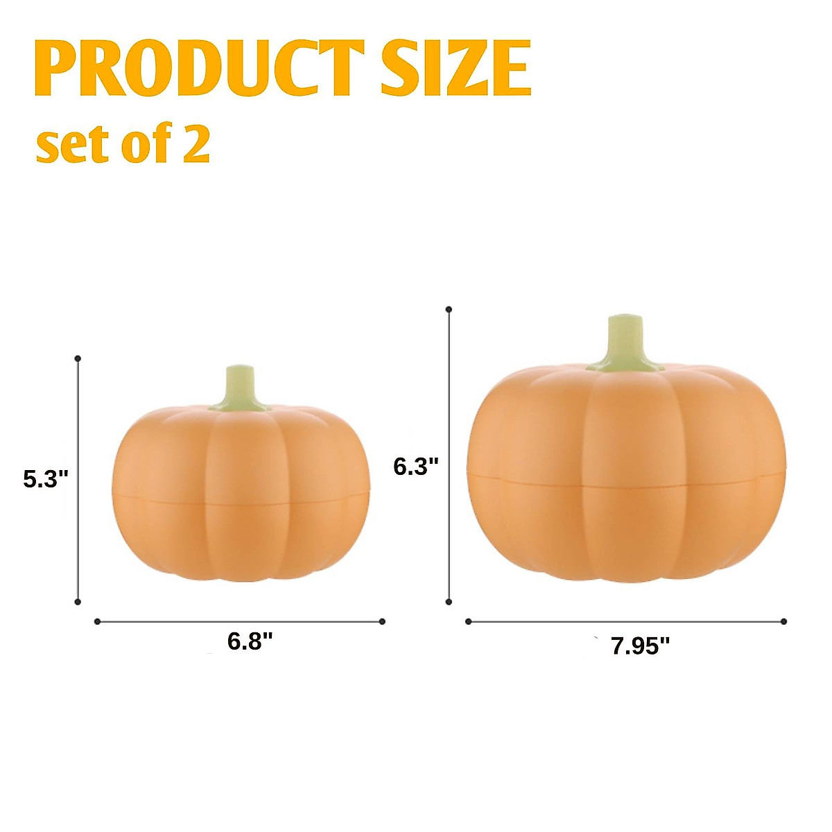 Large and Small Candy Jar Set, Plastic Pumpkin Jar with Cover Thanksgiving Decor Pumpkin Candy Dish with Lid Pumpkin Candy Bowl Fall Decorative Vintage Food Snacks Storage Container for Sugar Cookie