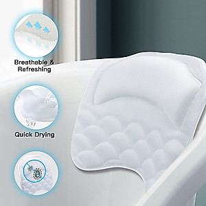 Bathtub Spa Pillow Bath Pillows for tub, with Non-Slip 8 Large Strong Suction Cups, Free Machine Washable Bag