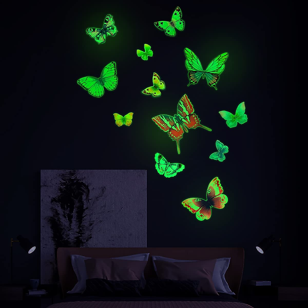 12pcs Large Glow in The Dark Stickers of Butterflies, Removable Reusable on Textured Wall, Wall Decals for Girls Bedroom, Waterproof Premium Butterfly Wall Décor, Unique Gifts for Girls Kids & Teen