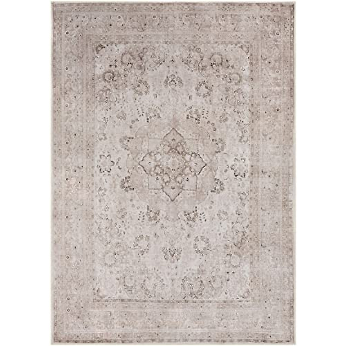 Hauteloom Bethany Traditional Medallion Living Room Bedroom Neutral Area Rug - Machine Washable - Vintage Distressed Faded - Boho Bohemian - Beige, Cream, Cream, Blush - 7'10" x 10'2"