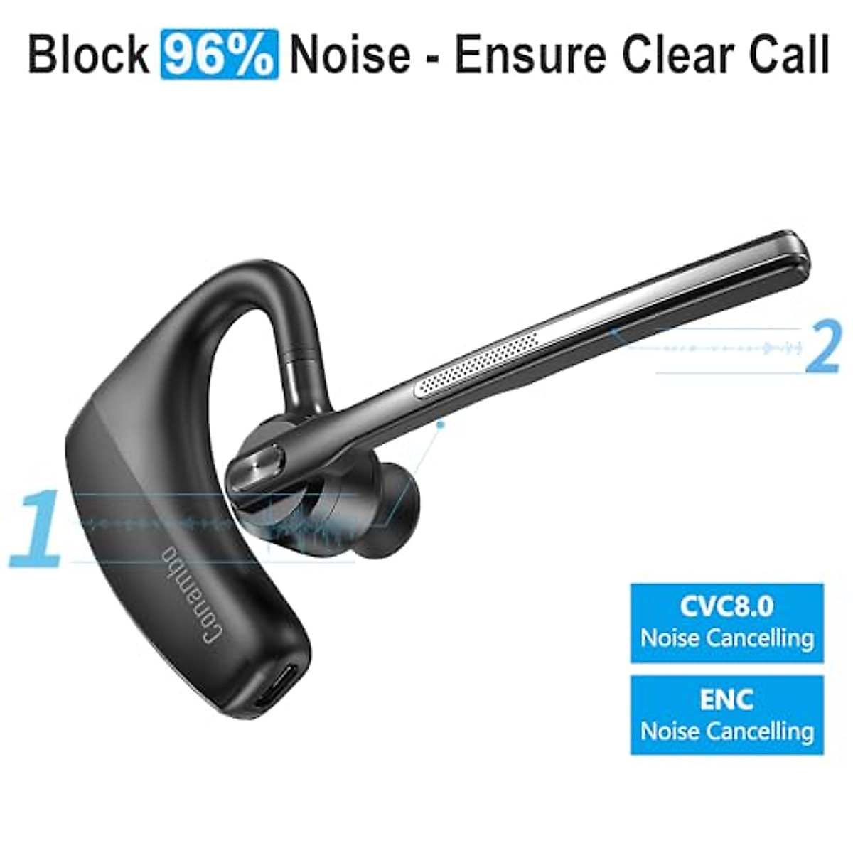 Conambo K10C Bluetooth Headset V5.1, Bluetooth Earpiece with CVC8.0 Dual Mic Noise Cancelling Handsfree Headset 16h Talk Time Wireless Headset for iPhone Android Cellphones Trucker Driver Office Work