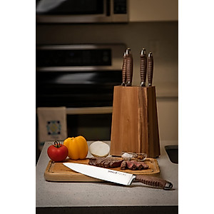 Mundial Nobilis Series 6-Piece Knife Block Set, Including 5 Knives with Wood Handle and Stainless Steel Blades and 1 Wood Block with Tablet Support