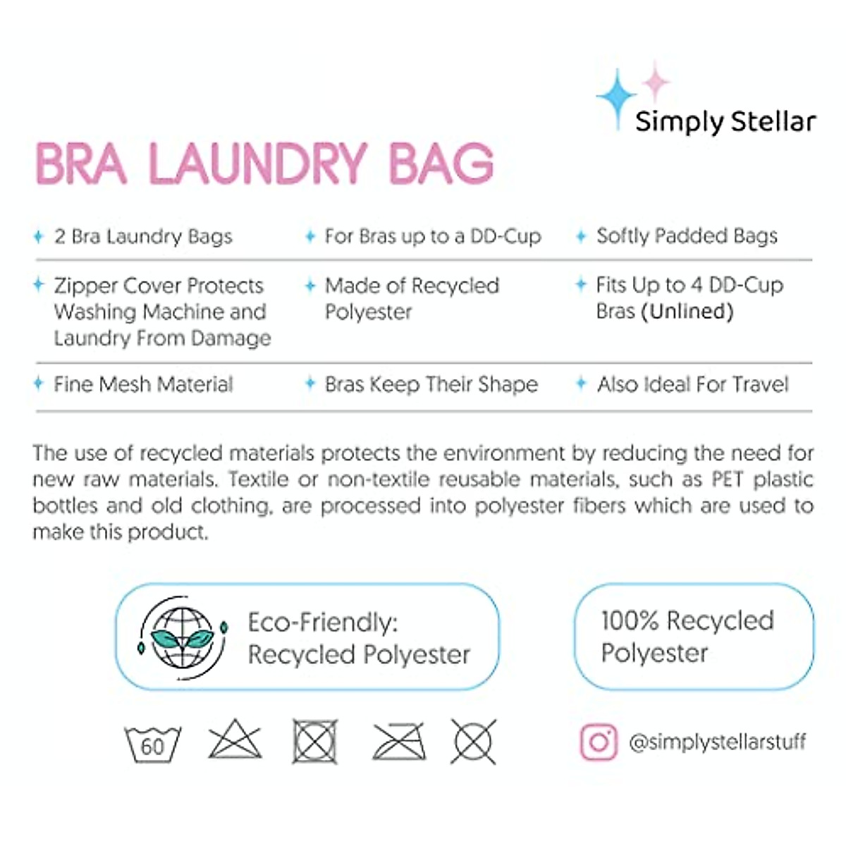 Simply Stellar 2 Pack | Eco-Friendly | Bra Bags for Laundry and Travel | Lingerie Bags for Washing Delicates | Delicates Bag for Washing Machine | Mesh Laundry Bags for Delicates | Recycled Materials