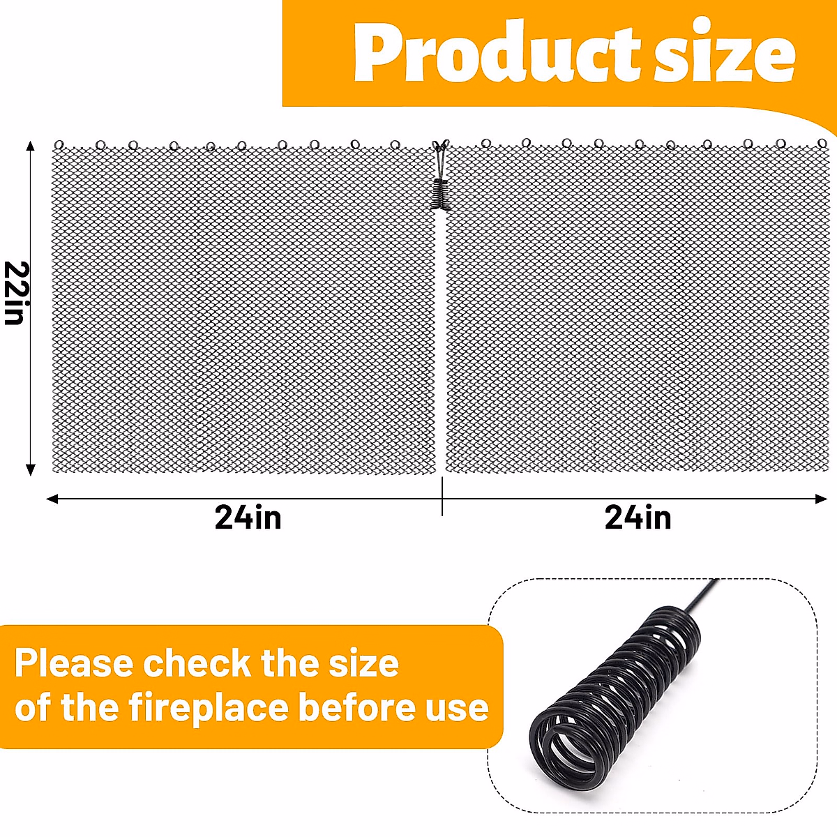 2 Pack Fireplace Mesh Screen Curtain,22”x24” Spark Guard Chain for Hearth,Metal Fireplace Replacement Black Hanging Mesh Curtain Screens for Home Wood Burning Fireplace