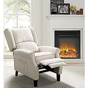 RYONGII Wingback Recliner Chair with Heating and Massage Tufted Fabric Recliner Sofa Furniture,Thick Seat Cushion and Backrest Modern Living Room and Bedroom (Ivory)