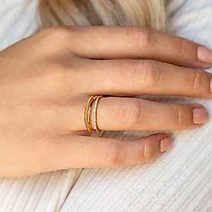Moodear Thin 14k Gold Plated Thumb Ring Set for Women - Dainty Non Tarnish Rings Size 7