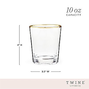 Twine Gilded Tumblers, Gold Rimmed Clear Cocktail Glass Set, Lowball Glassware, Set of 2, 10 oz, Gold and Clear