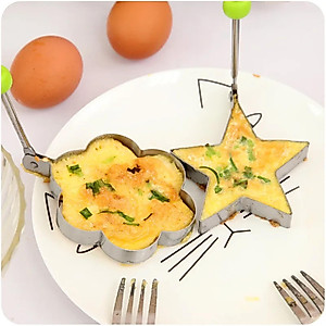 Pack of 10 Stainless Steel Fried Egg Ring Pancake Shaper Omelette Mold Mould Frying Egg Cooking Tools Kitchen Accessories Gadgets Egg Ring Flower Heart Elephant Bird Circle Star Zebra Fried Egg Shaper