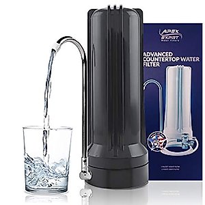 APEX MR-1030 Countertop Water Filter, 3 Stage GAC Calcite KDF-55 Water Filter for Sink, Easy Install Faucet Water Filter - Reduces Heavy Metals, Bad Taste and Up to 99% of Chlorine - Black