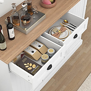 Gyfimoie Sideboard Buffet Cabinet with 2 Drawers, Farmhouse Kitchen Pantry Cabinet with Adjustable Shelves, Coffee Bar Cupboard Cabinet with 3 Doors for Kitchen, Dining Room (White)