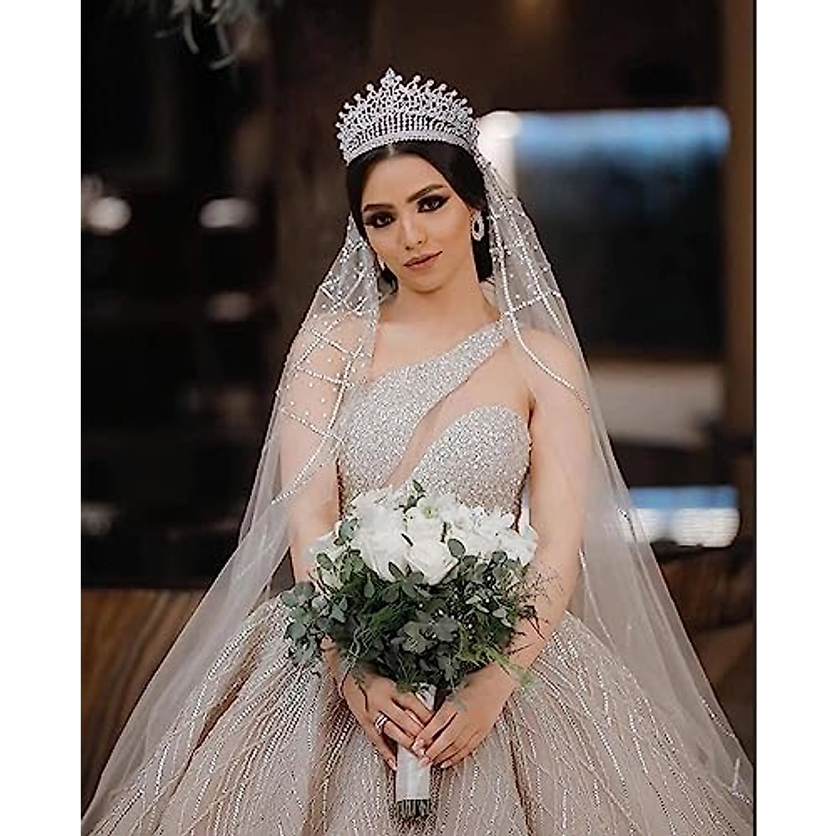 FASNAHOK Tall Crowns for Women Princess Silver Wedding Tiaras with Crystal Cubic Zirconia Large Birthday Party Pageant Hair Accessories Gifts for Women Girlfriend