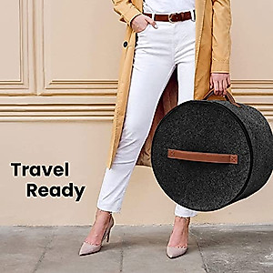 sikiwind Round Felt Storage Box, Large Size with Transparent Side Window Clothes Hats Toys Organizer Bucket Storage Bin Bag for Men Women Travel - Portable Dust Case